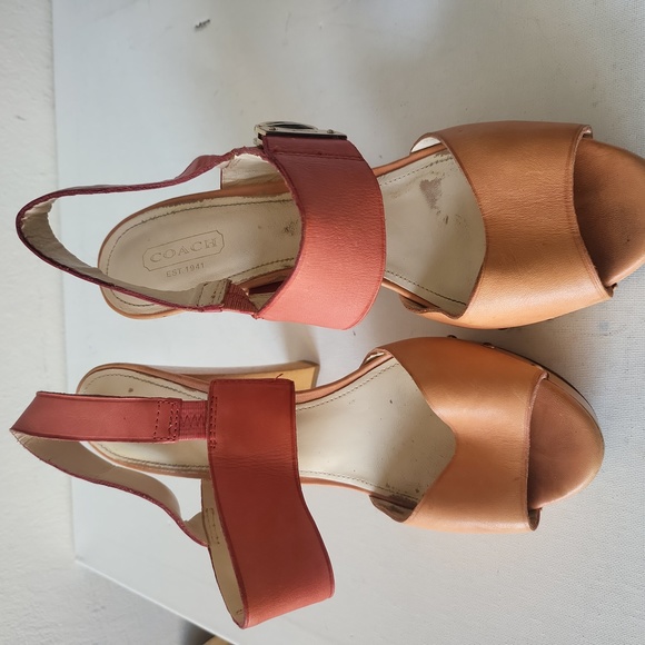 Coach | Shoes | Coach Darcey Opentoe Platform Wood Heels Silver Buckle ...